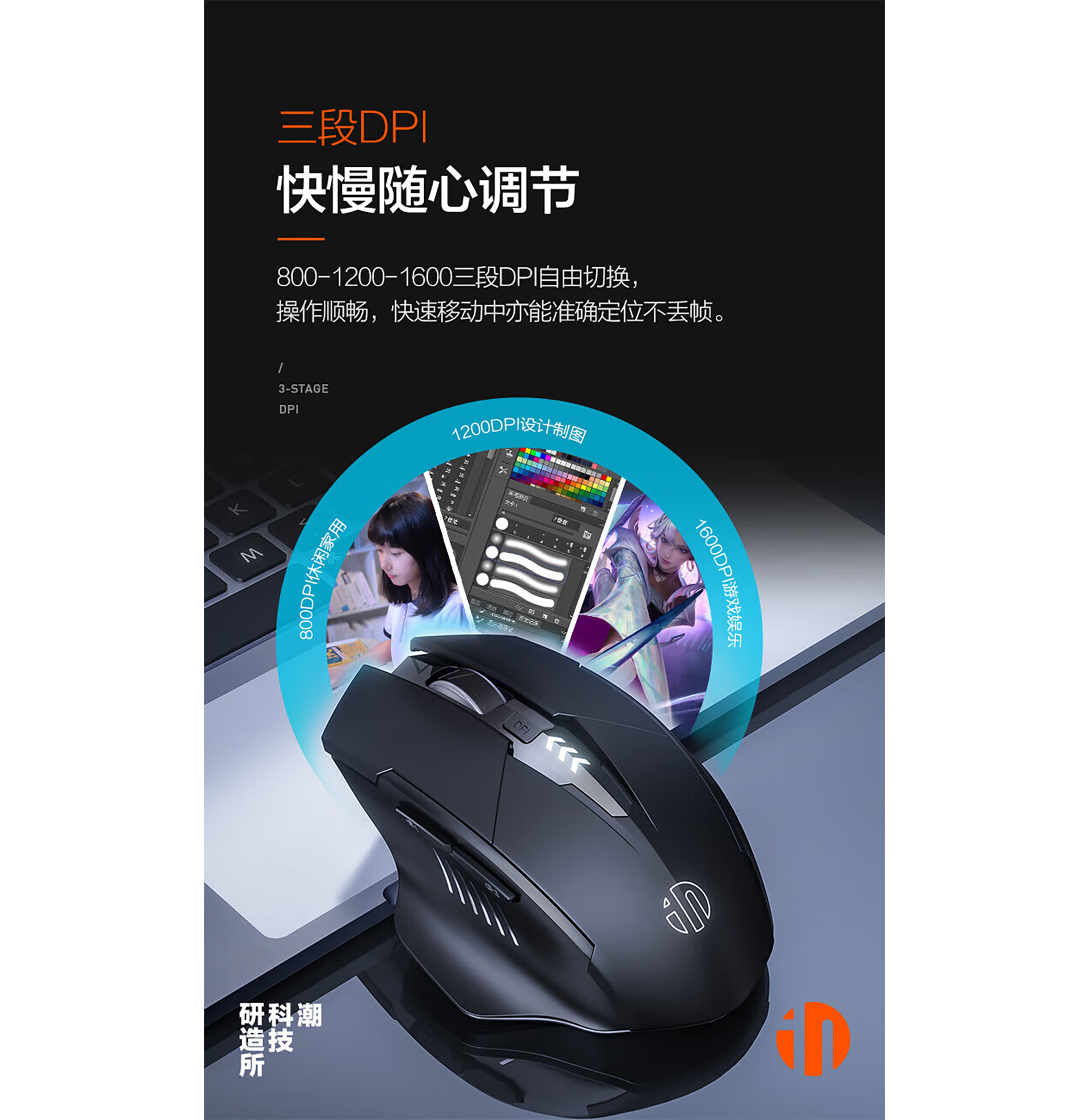 英菲克（INPHIC）PM6BS蓝牙三模鼠标充电无线鼠标可调DPI灰色_多少钱_参数_图片_价格_用户评价_联想商城