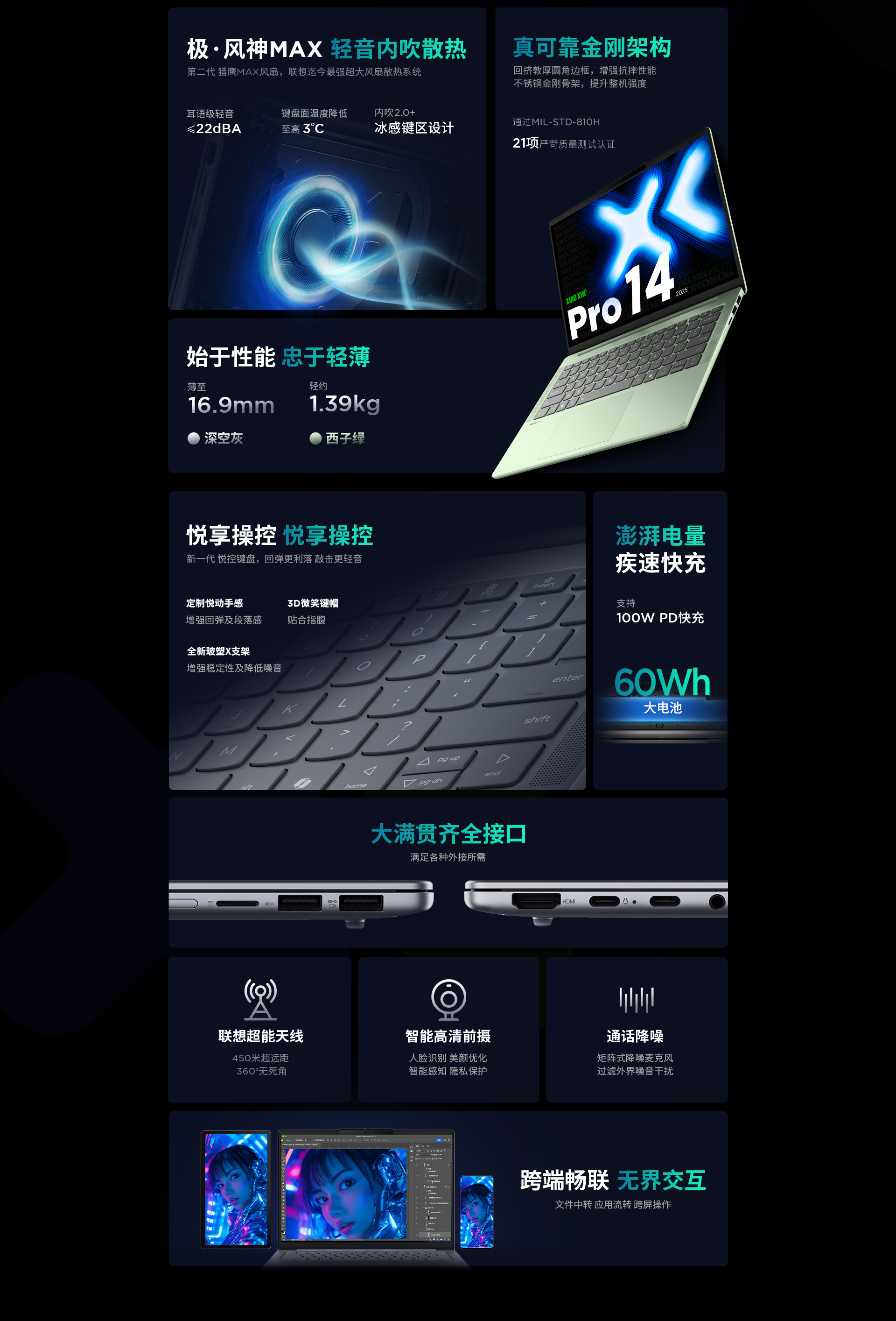 联想小新Pro14 2025款14英寸轻薄笔记本电脑 西子绿_多少钱_参数_图片_价格_用户评价_联想商城